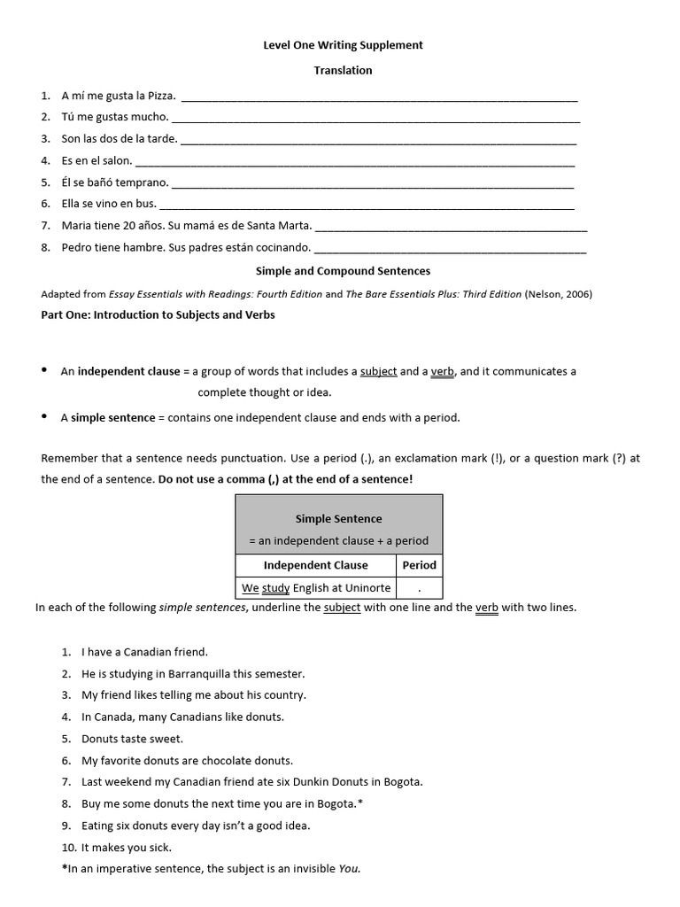 Level One Writing Supplement (Revised Jan 18th 2017) | PDF | Sentence ...