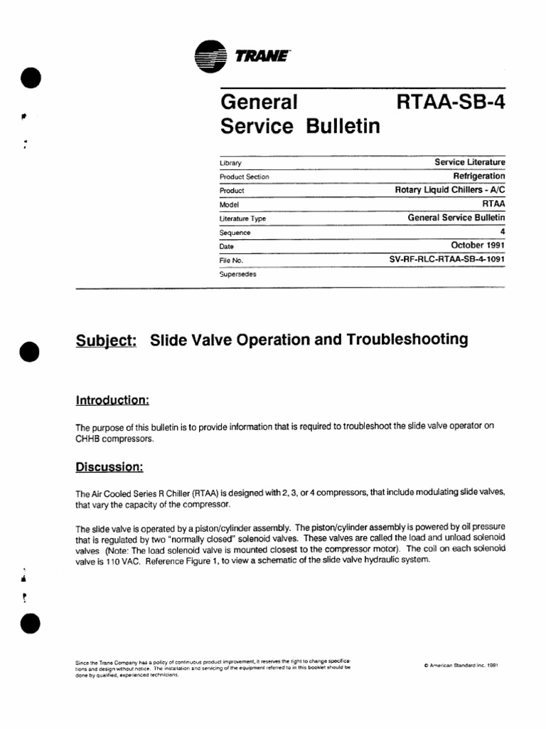 General Service. Bulletin RTAA-SB - 4. Lit TRANE - SL Ide Valve Operat ...