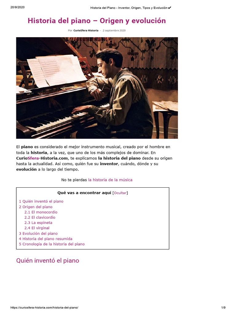 Historia Del Piano - Inventor, Origen, Tipos y Evolución | PDF | Piano ...