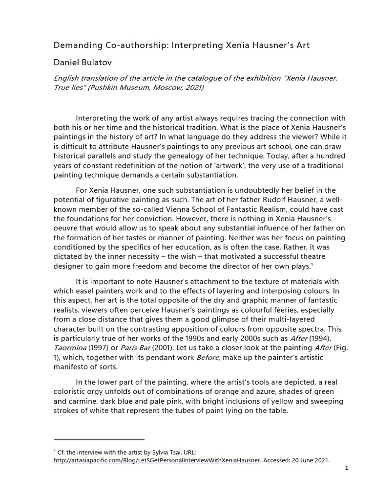 Demanding Co-Authorship: Interpreting Xenia Hausner's Art | PDF ...