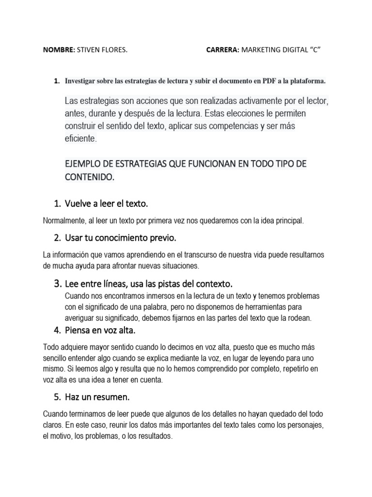 Estrategias de La Lectura. | PDF