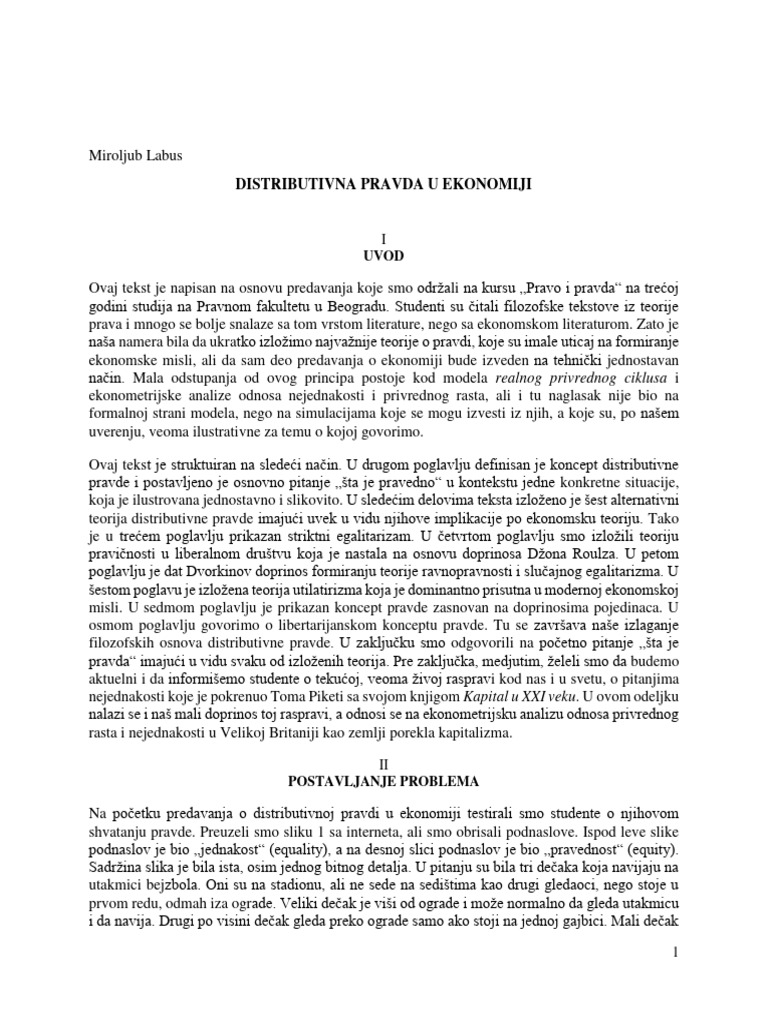 Distributivna Pravda U Ekonomiji | PDF