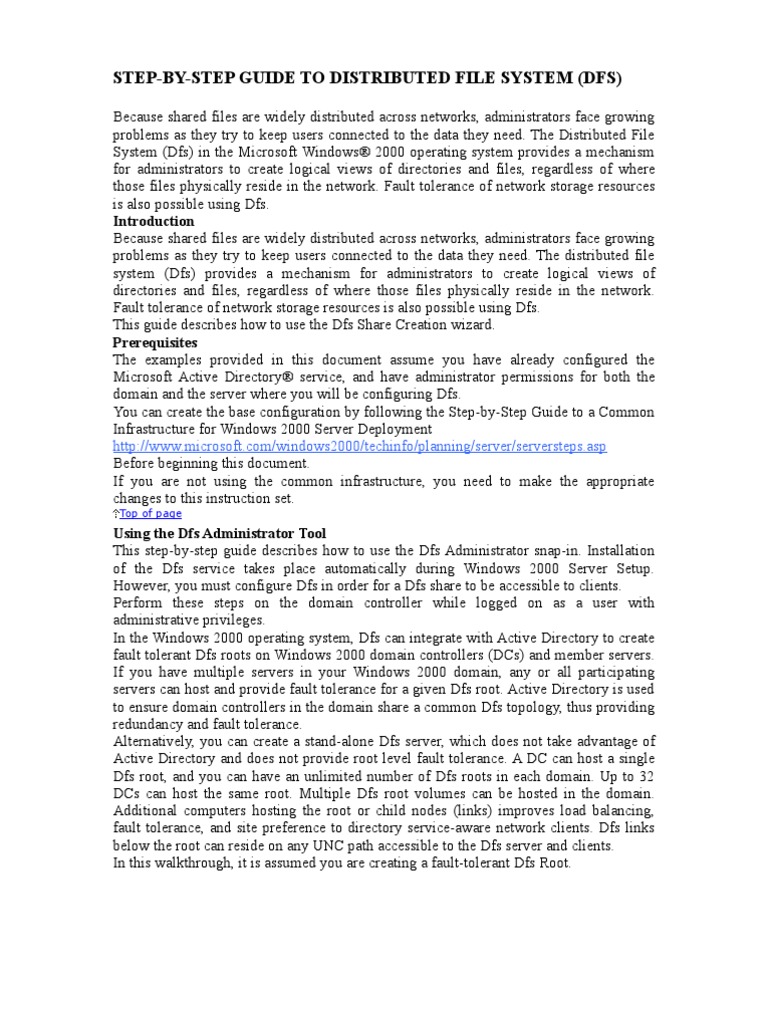 Step-By-Step Guide To Distributed File System (DFS) : Top of Page | PDF ...