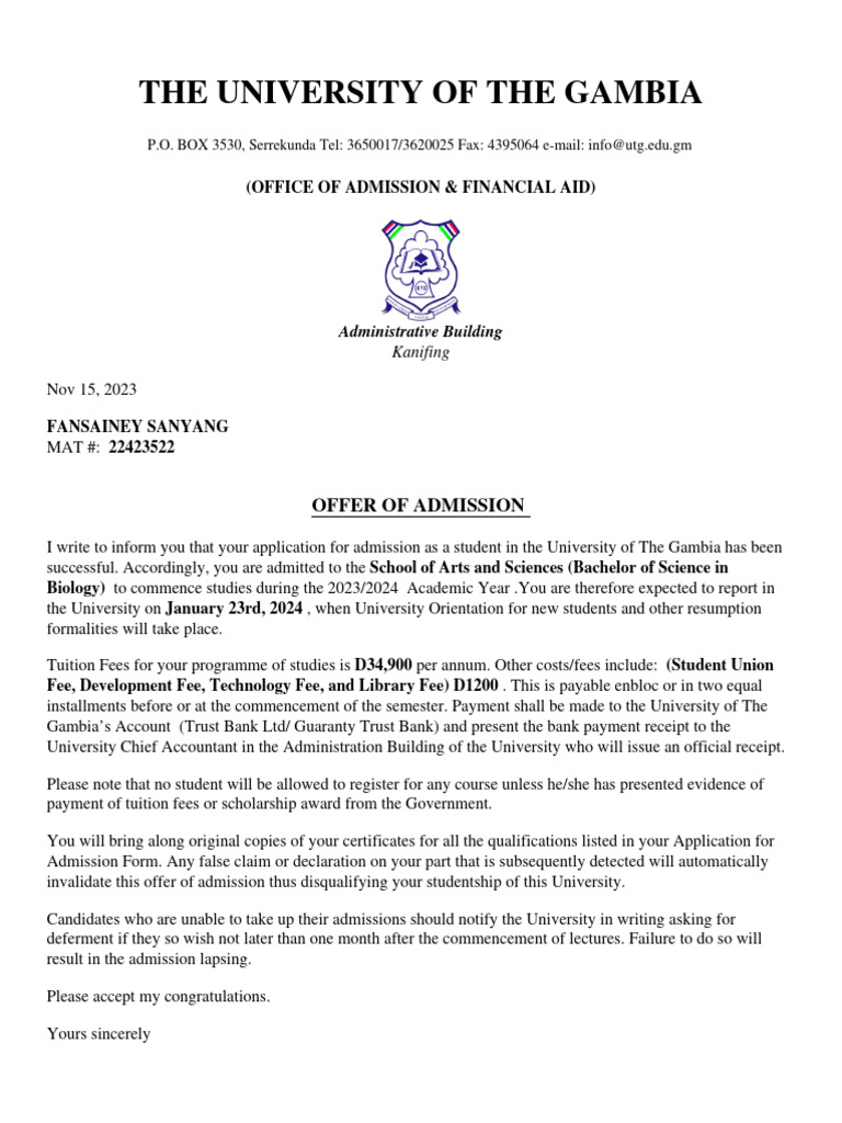 Acceptance Letter | PDF