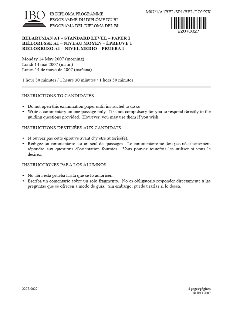 Belarusian A1 Paper 1 SL | PDF