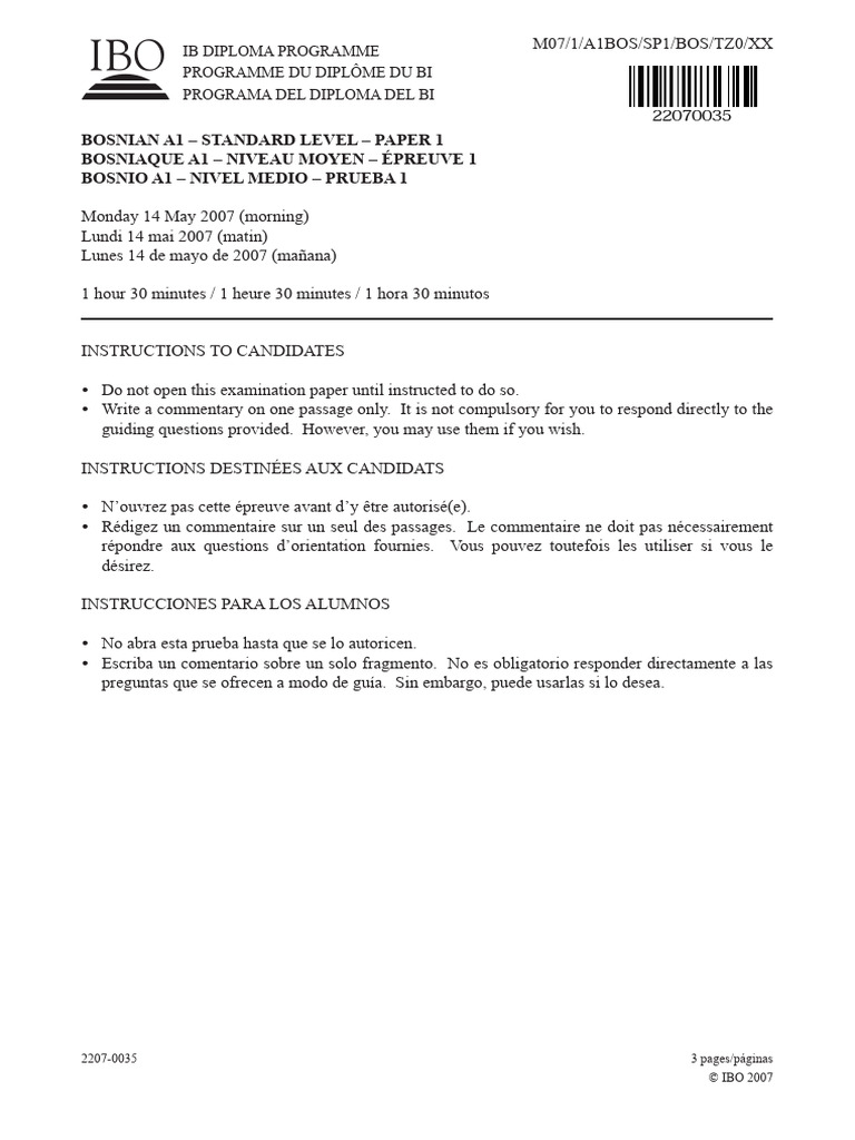 Bosnian A1 Paper 1 SL | PDF