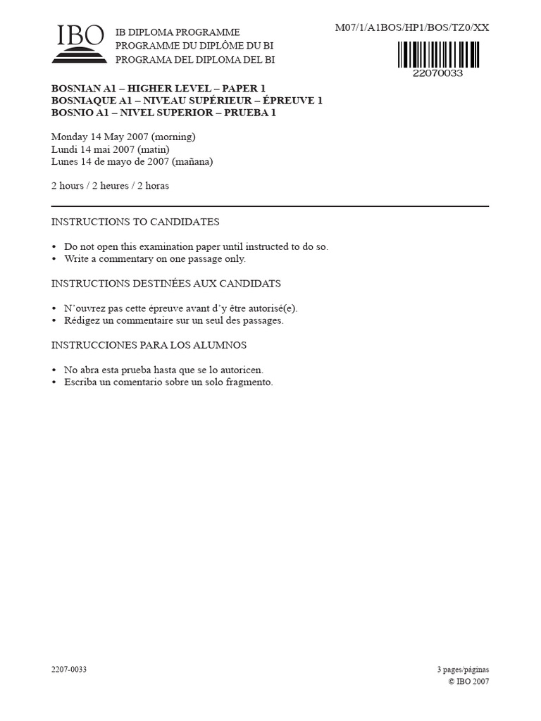 Bosnian A1 Paper 1 HL | PDF