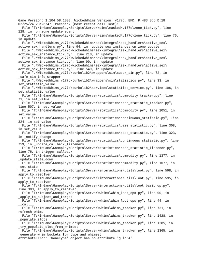 WickedWhims v177c Exception | PDF | Computing | Software