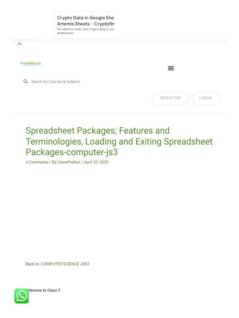 Spreadsheet Packages Features and Terminologies, Loading and Exiting ... Spreadsheet Packages Features and Terminologies, Loading and Exiting ...