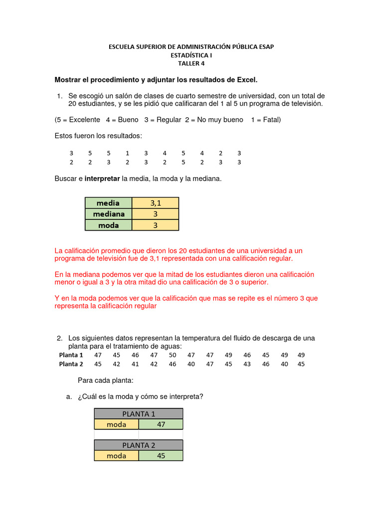 Taller 4 - Estadistica 1 | PDF | Oblicuidad | Teoría estadística