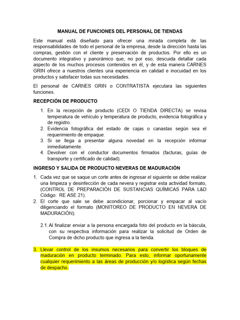 Manual de Funciones Del Personal de Tiendas Ed. Dept Comercial | PDF ...