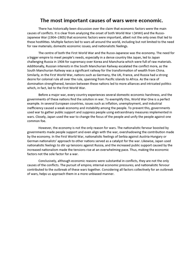 The Most Important Causes of Wars Were Economic | PDF | World War I ...