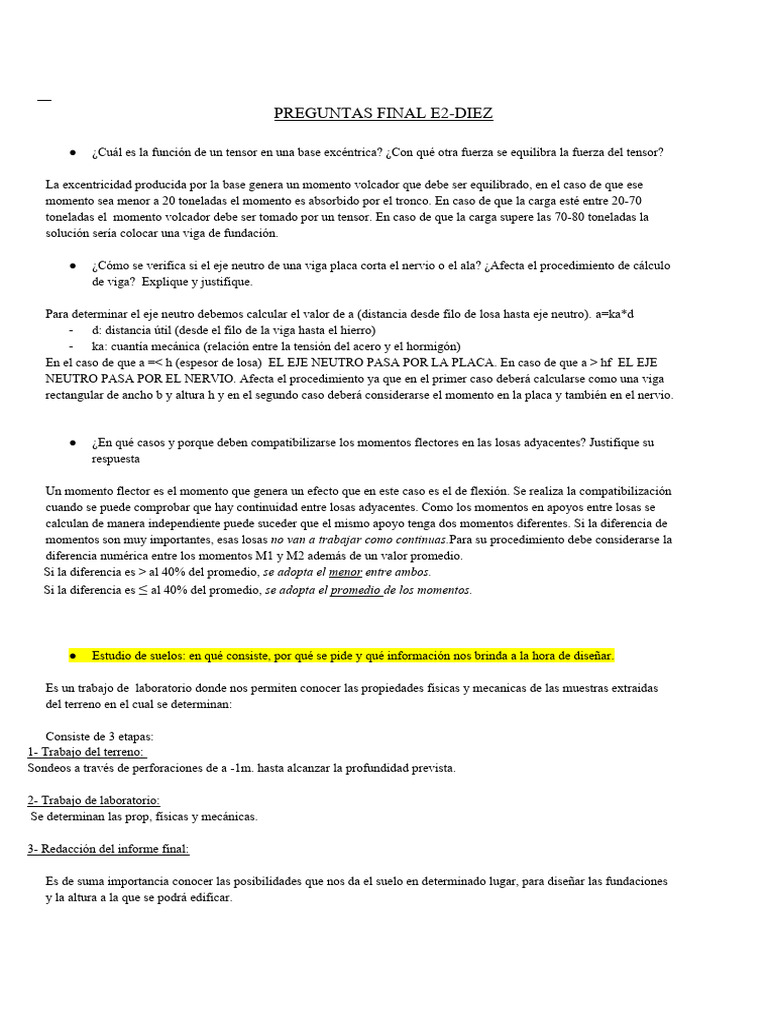 Preguntas Final E2-Diez | PDF | Hormigón | Viga (Estructura)