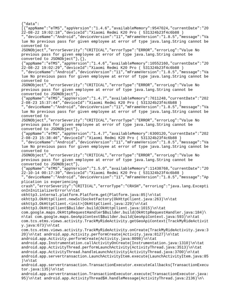 eTMS App Error Log Analysis | PDF