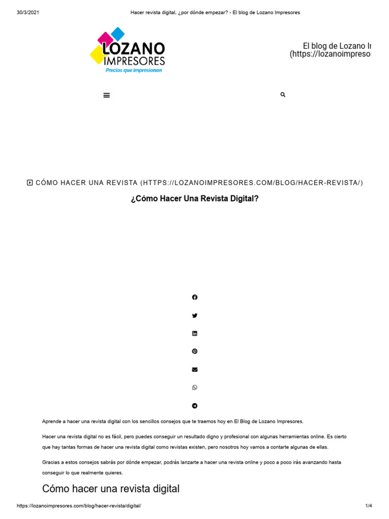 Hacer Revista Digital, ¿Por Dónde Empezar - El Blog de Lozano Impresores | PDF | Revistas | Blog