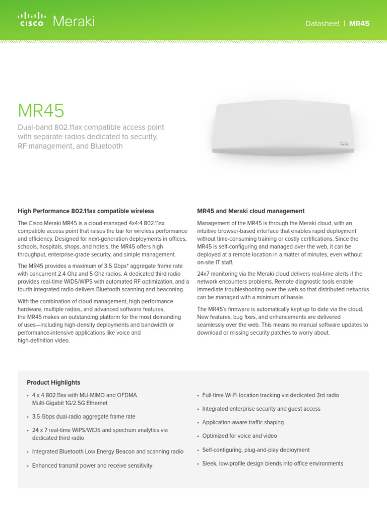 Meraki Datasheet MR45 | PDF | Technology & Engineering