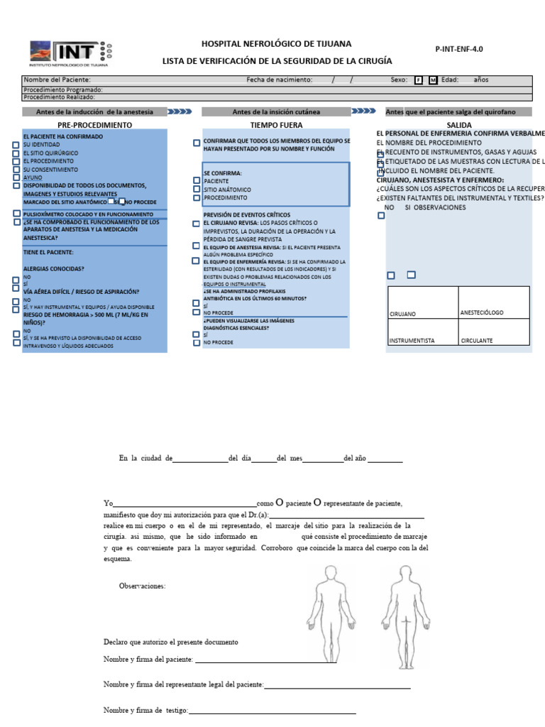 Hoja De Verificacion De La Cirugia Segura En Pdf Pdf Cirugía