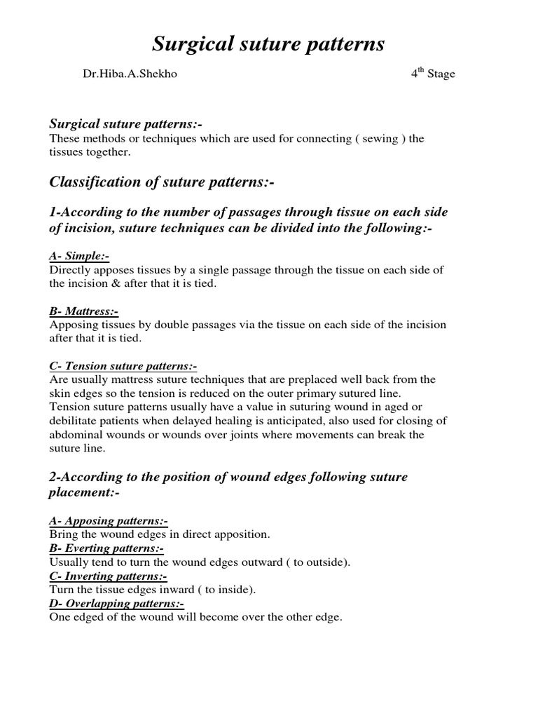 Surgical Suture Patterns | PDF | Surgical Suture | Wound