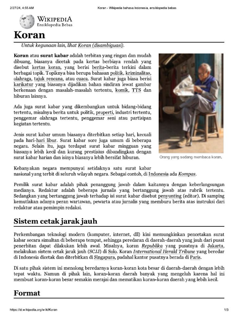 Koran - Wikipedia Bahasa Indonesia, Ensiklopedia Bebas | PDF