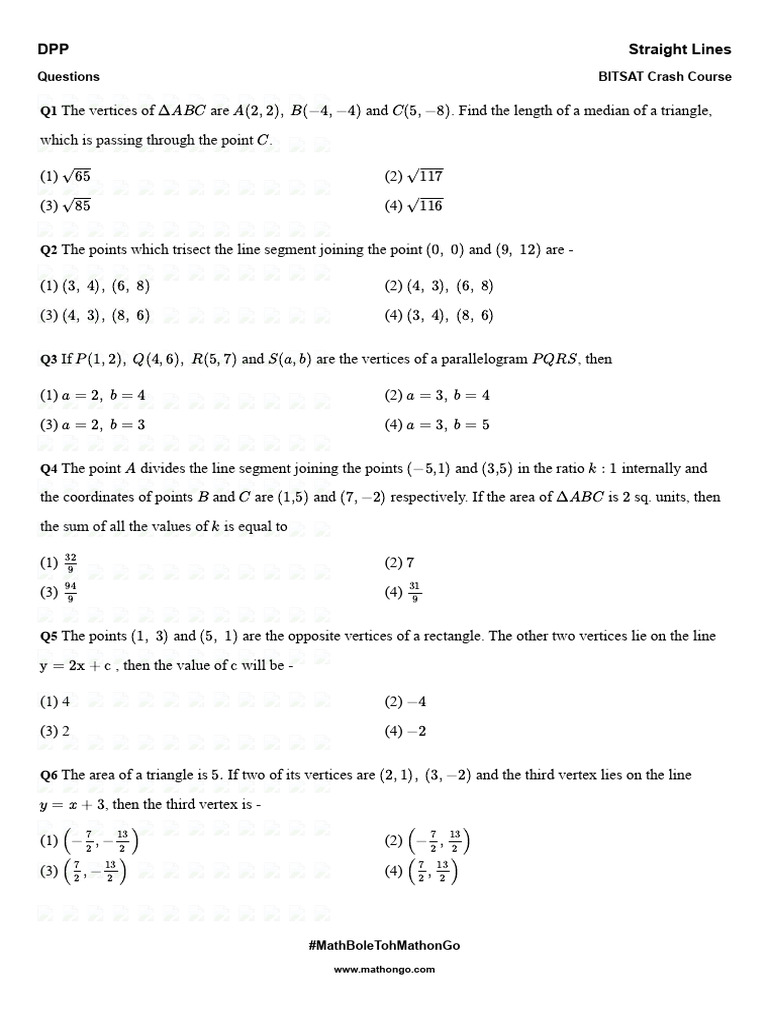 (PDF) Question DPP - Straight Lines | PDF | Triangle | Classical Geometry