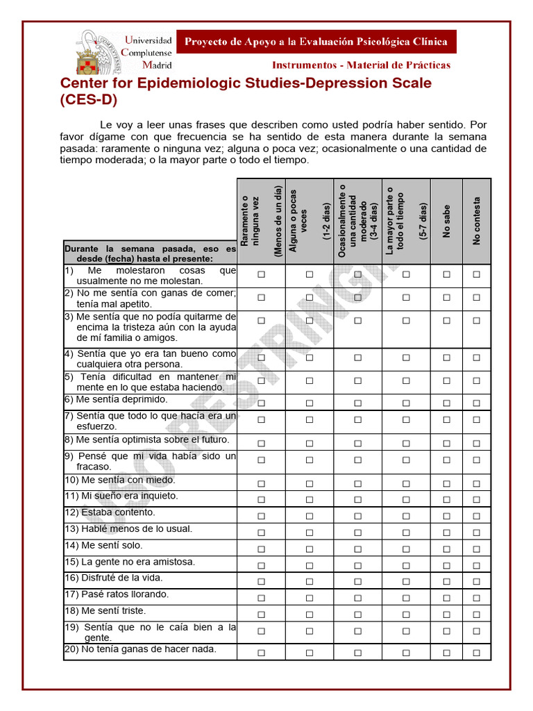 Center For Epidemiologic Studies-Depression Scale (CES-D) | PDF