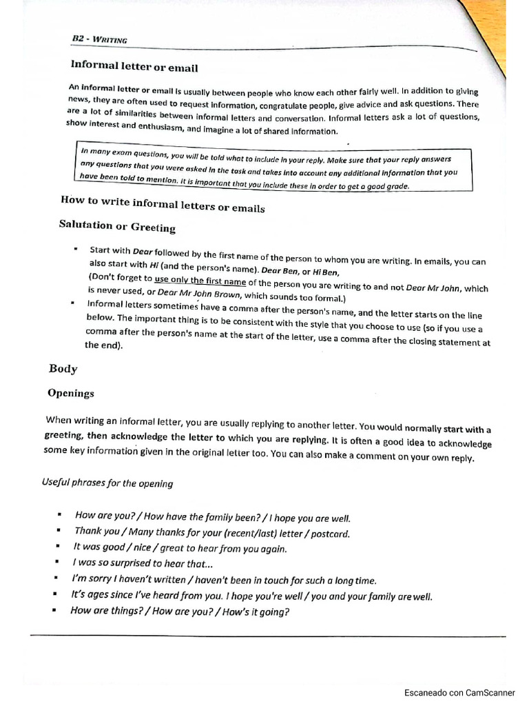 Informal Letter B2 | PDF