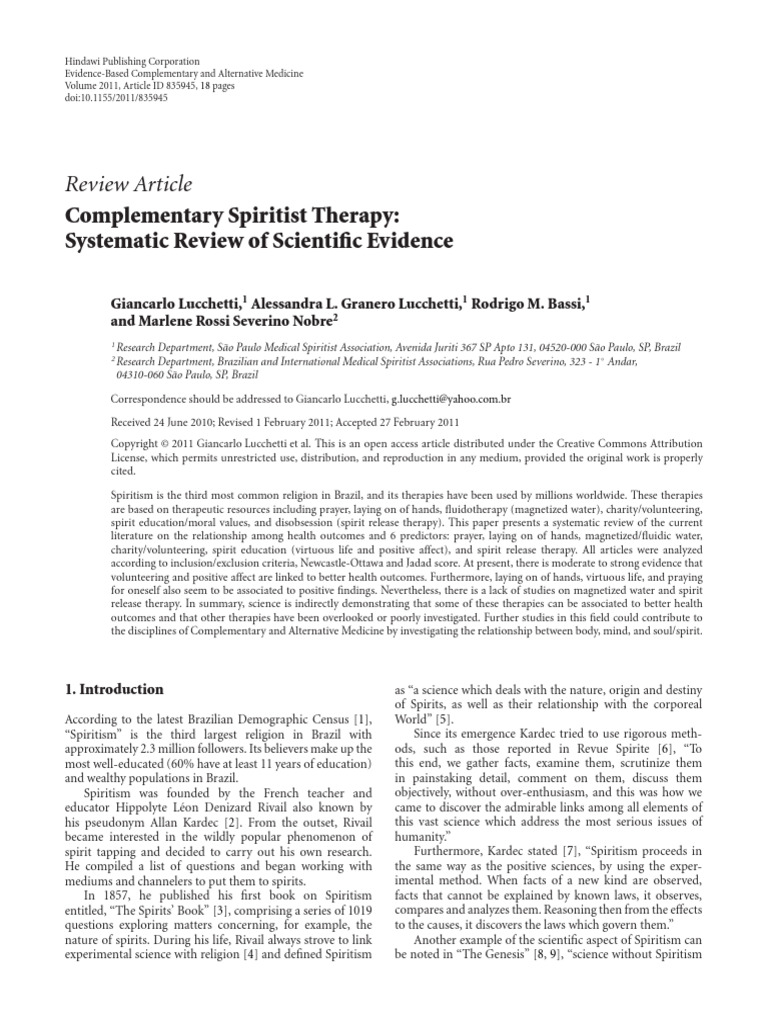 Spiritist Therapy Science | PDF | Cohort Study | Spiritism