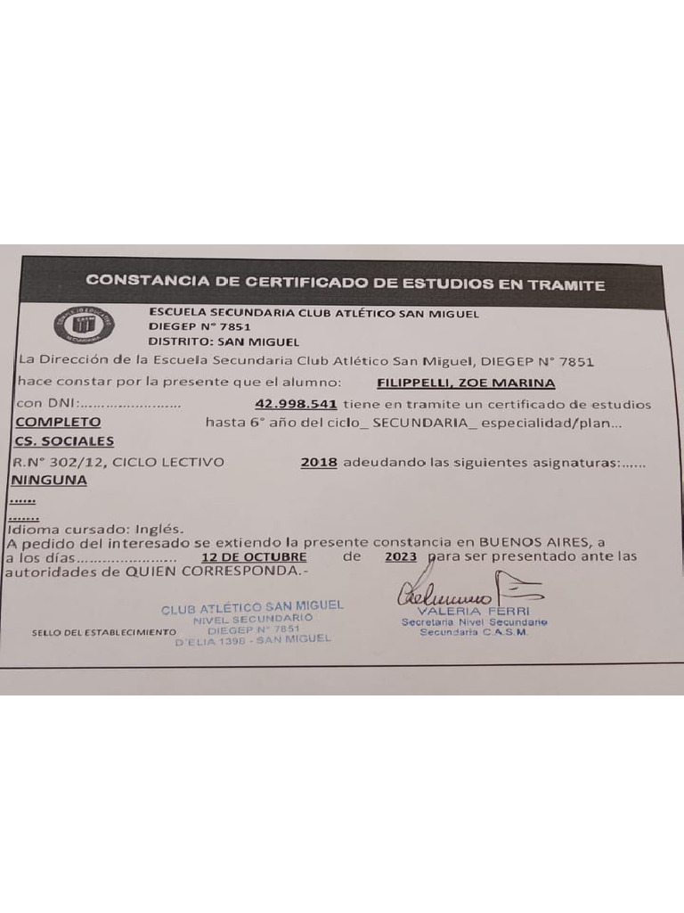 Constancia de Estudios en Tramite | PDF