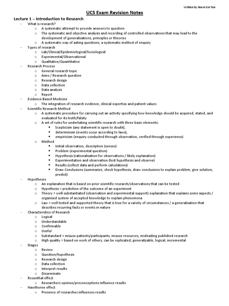 UCS Research & Study Designs Notes | PDF | P Value | Experiment
