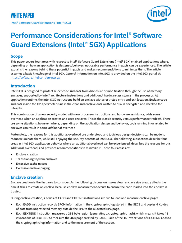 Intel SGX Performance Considerations | PDF | Cpu Cache | Central Processing Unit
