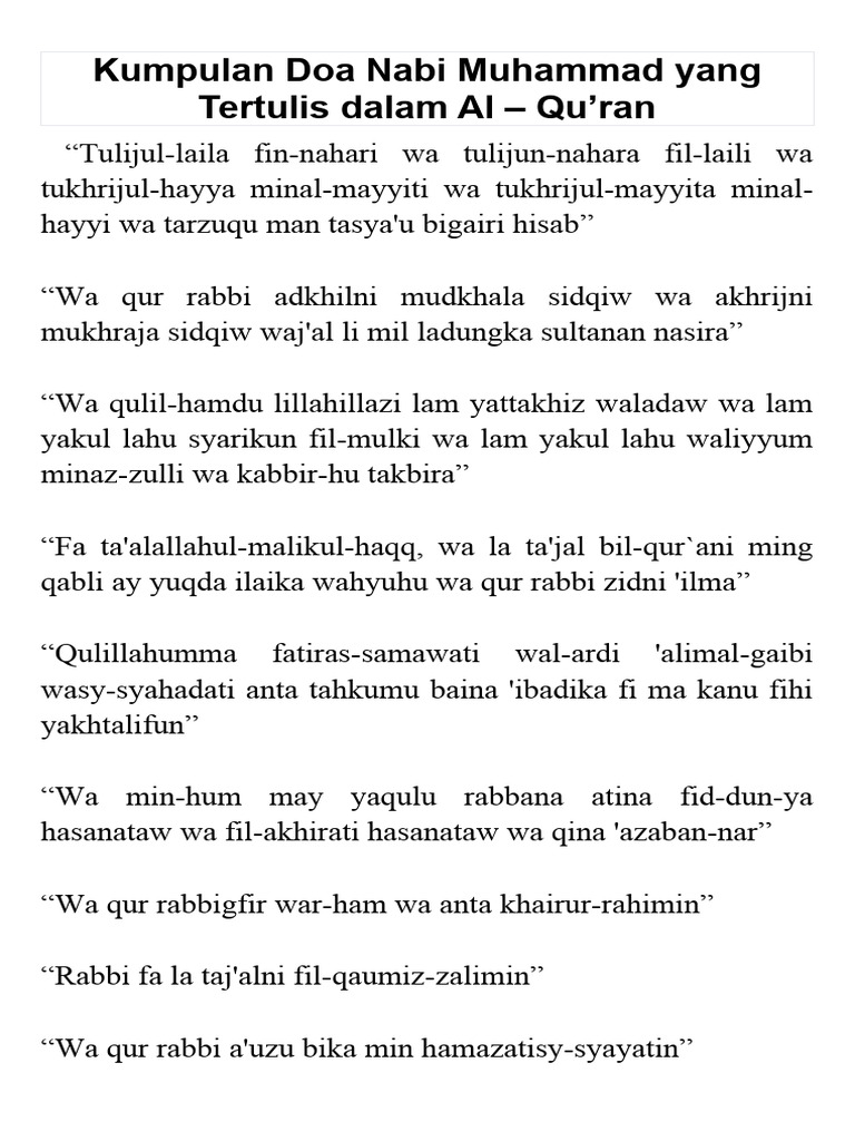Kumpulan Doa Nabi Muhammad Yang Tertulis Dalam Al - Qu'ran | PDF ...