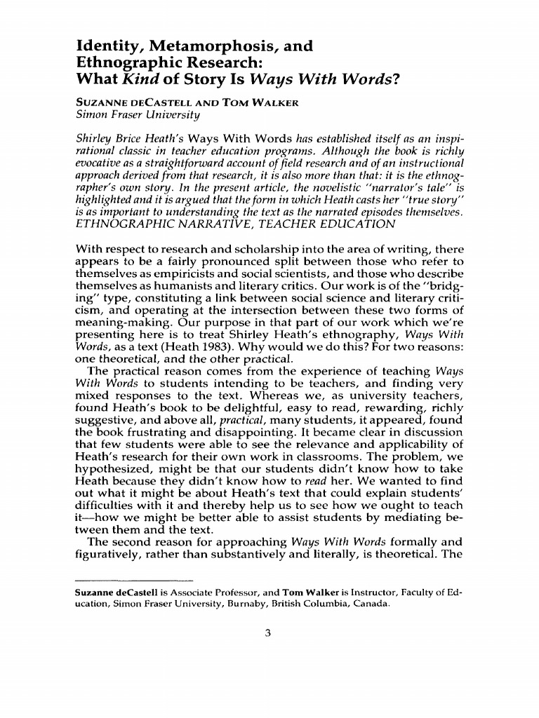 Identity, Metamorphosis, and Ethnographic Research: What Kind of Story ...