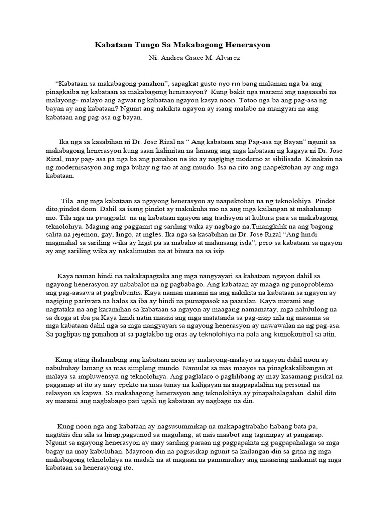 Kabataan Tungo Sa Makabagong Henerasyon-1 | PDF