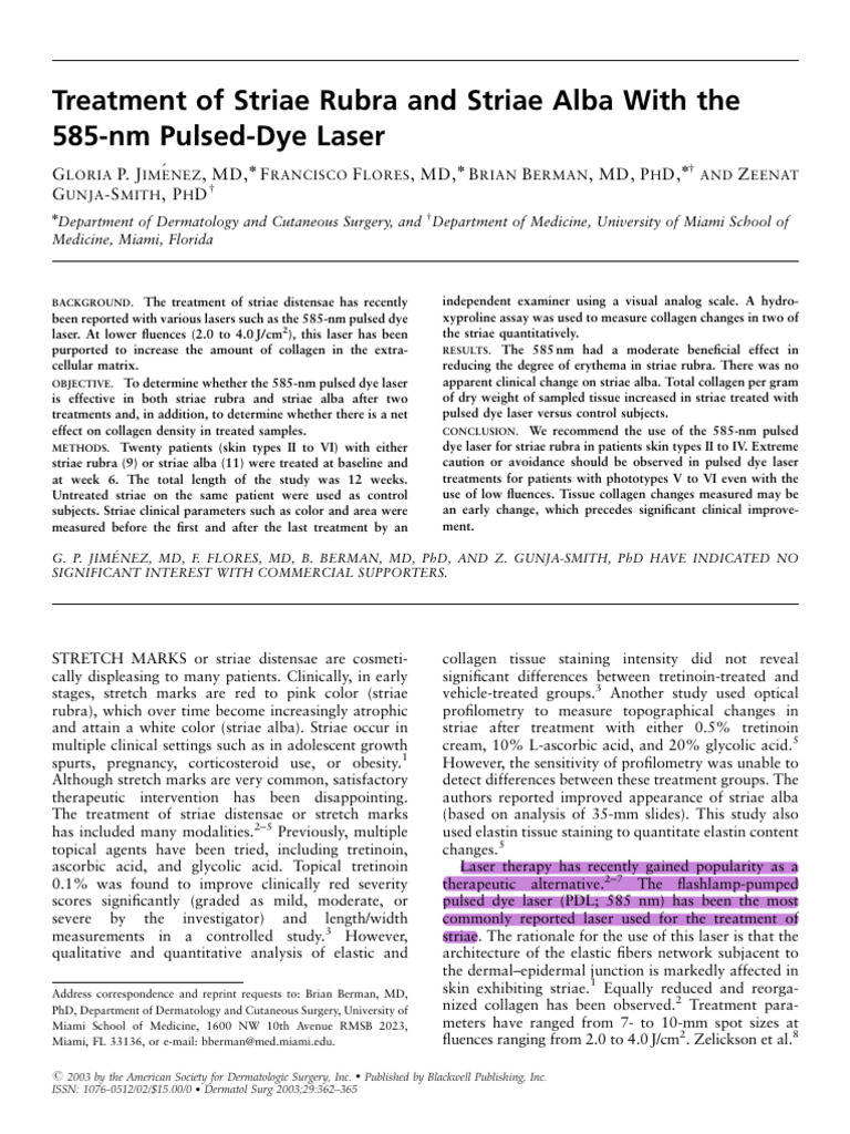 Treatment of Striae Rubra and Striae Alba With The 585-nm Pulsed-Dye Laser | PDF | Scar | Laser