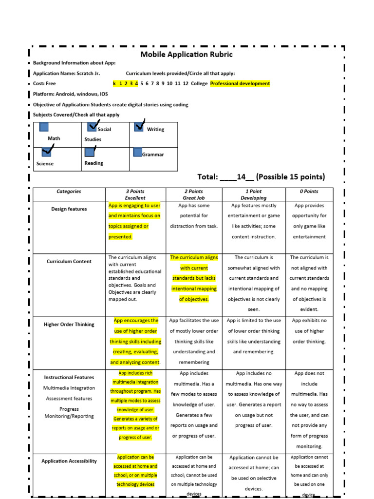 Mobile App Rubric Updated Scratch JR | PDF | Mobile App | Curriculum
