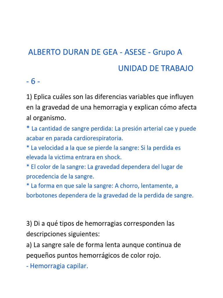 Asese Unidad 6 | PDF | Sangrado | Sangre