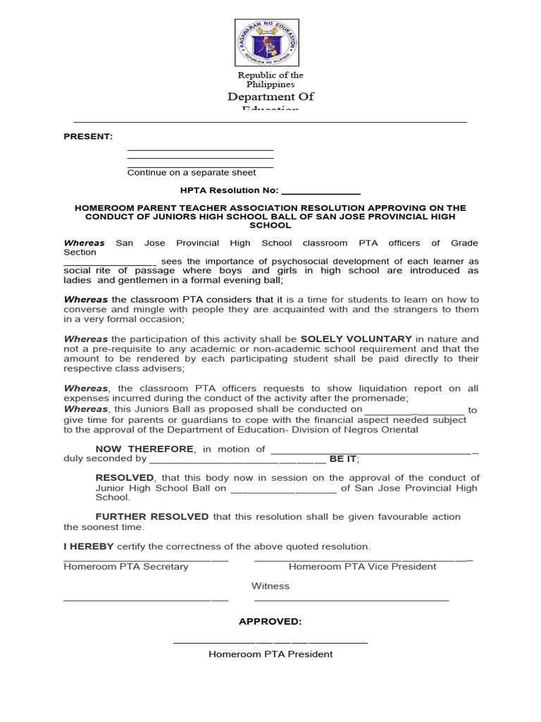 JS Pta Resolution and Attendance | PDF