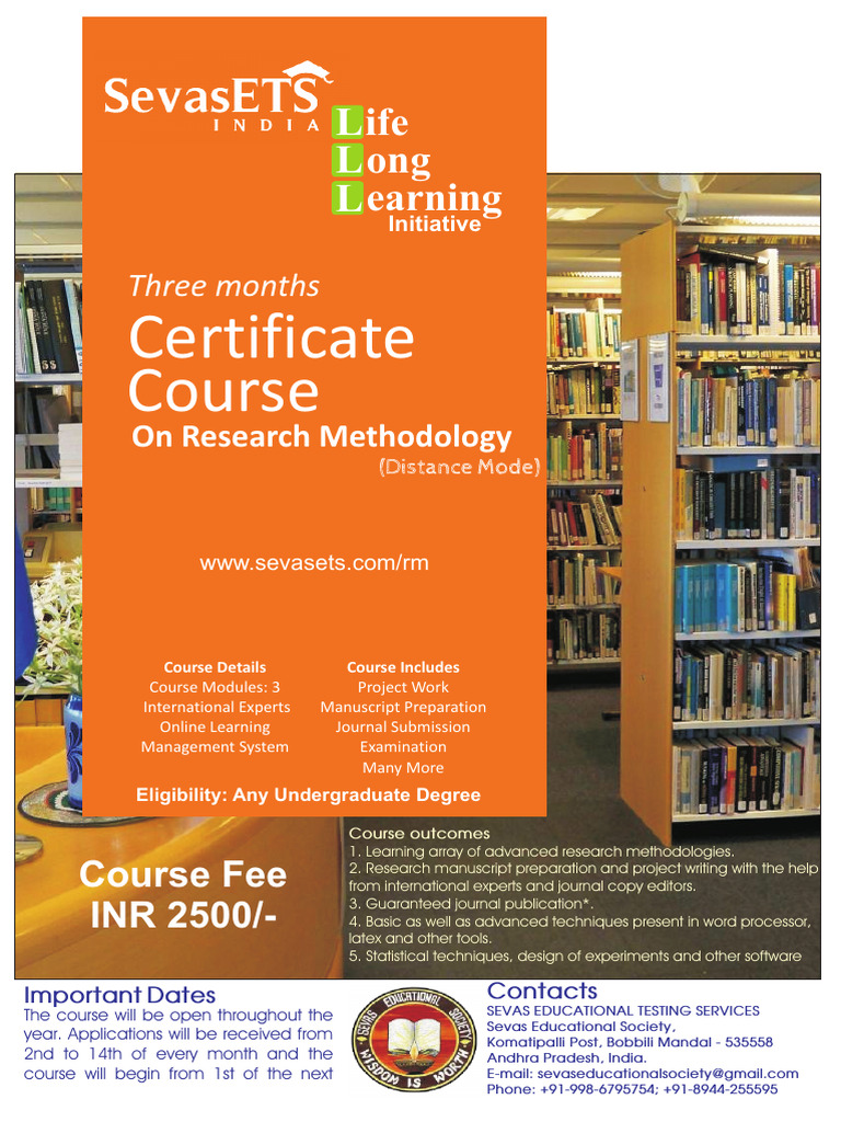 Three Months Certificate Course On Research Methodology - Sevas ...