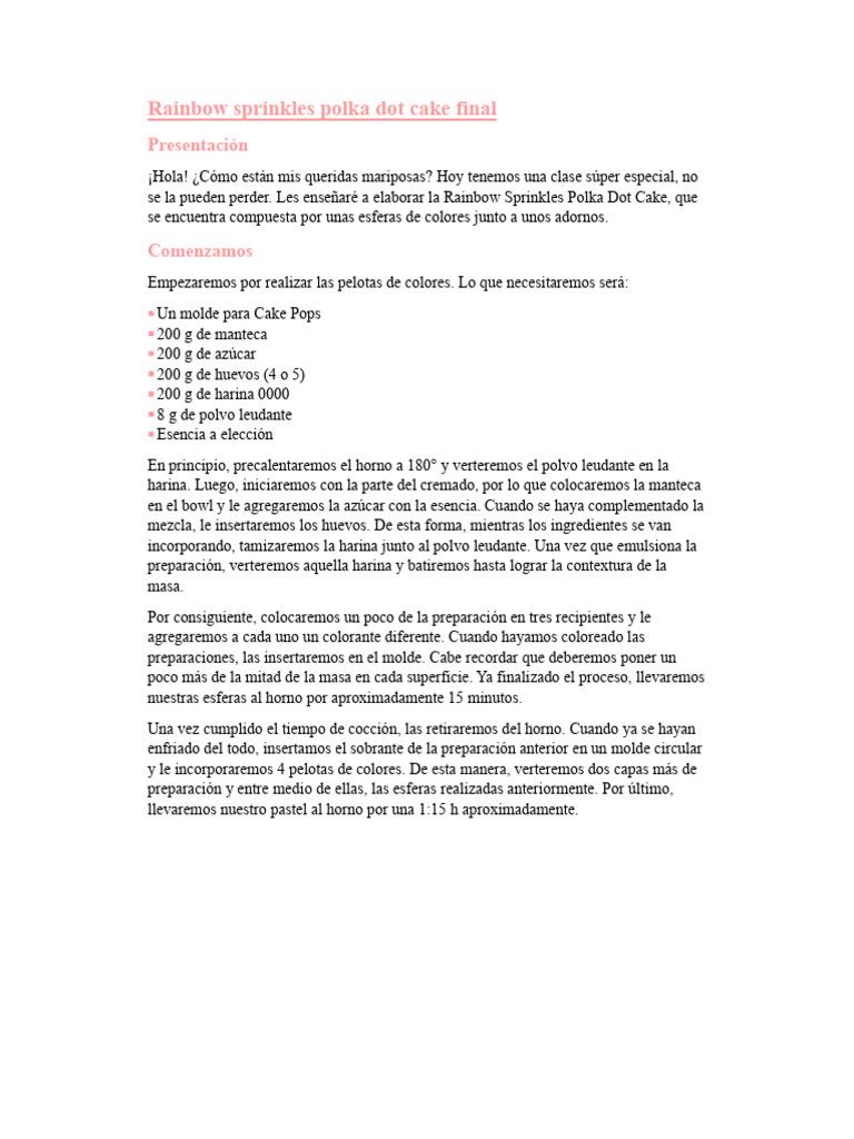 Ranbow Sprinkles Polka Dot Cake | PDF | Cocina | Cocinando