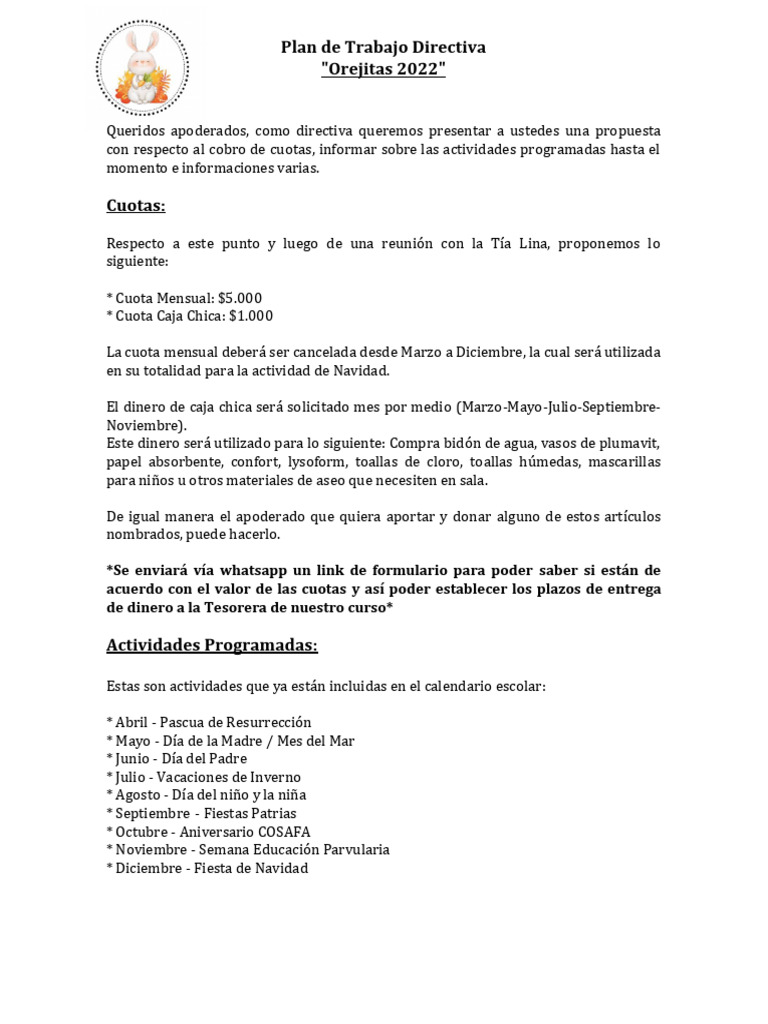 Plan de Trabajo Directiva | PDF