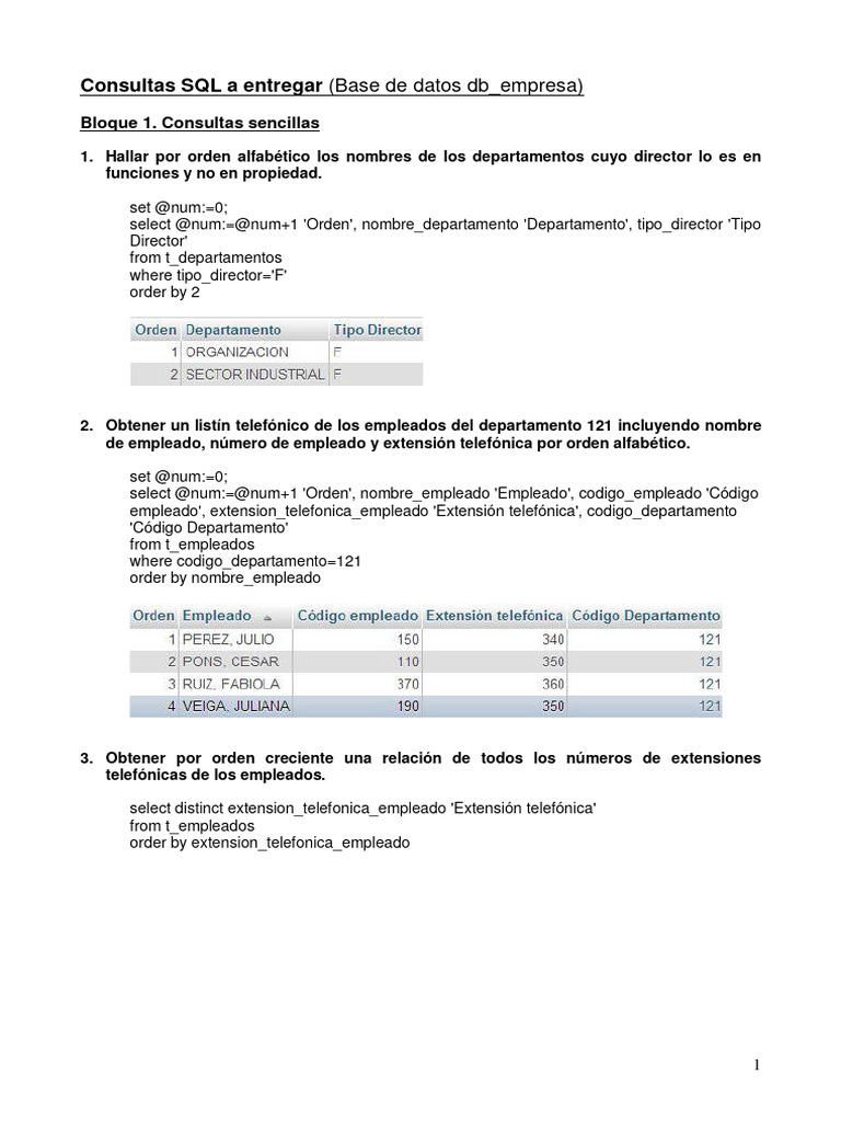 SQL Consultas A Entregar Soluciones b1 | PDF | Crecimiento personal y profesional