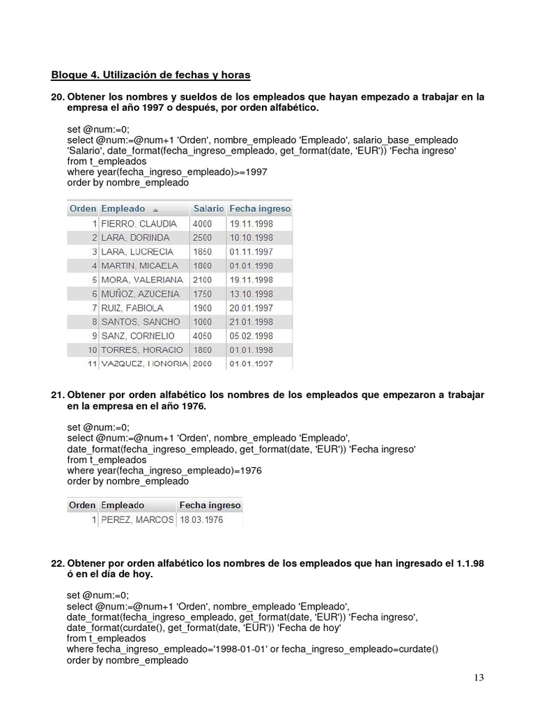 Sql Consultas A Entregar Soluciones B4 Pdf