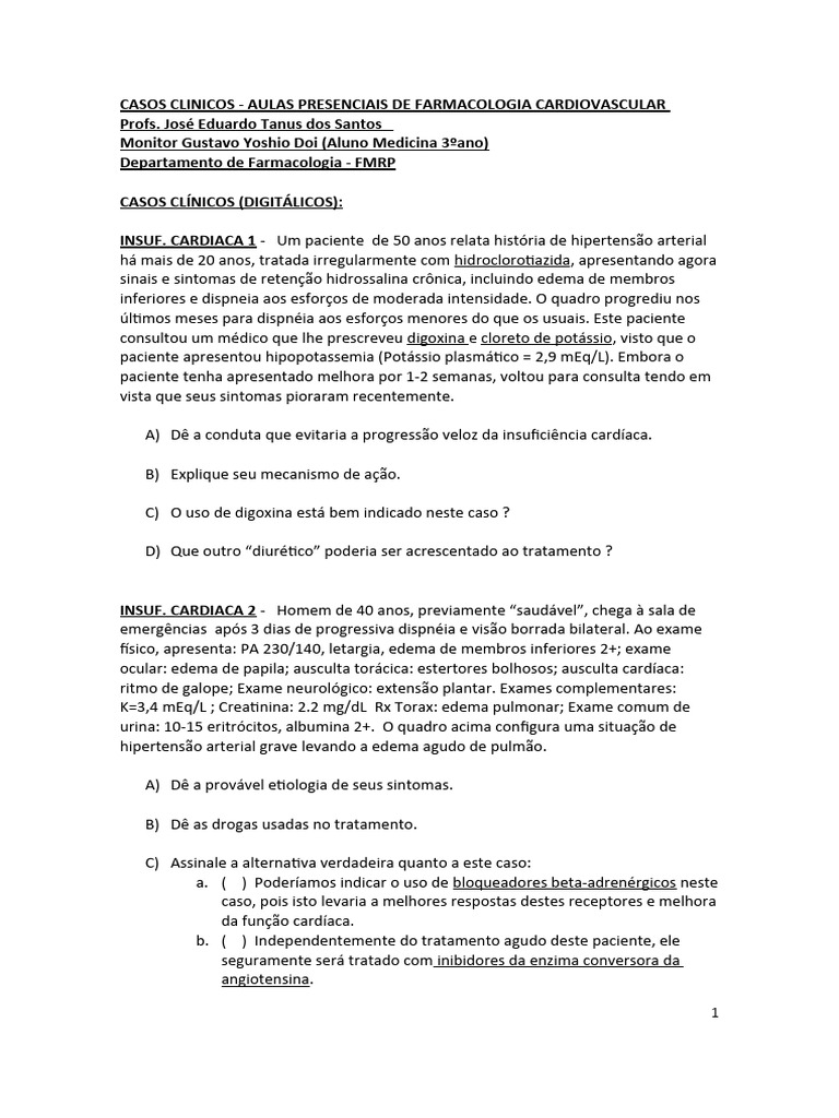 S11 - Cardiovascular IV - Casos Clinicos - Digitalicos | PDF