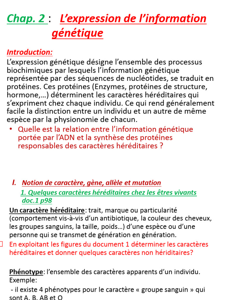 Expression de l'information génétique | PDF | Traduction génétique ...