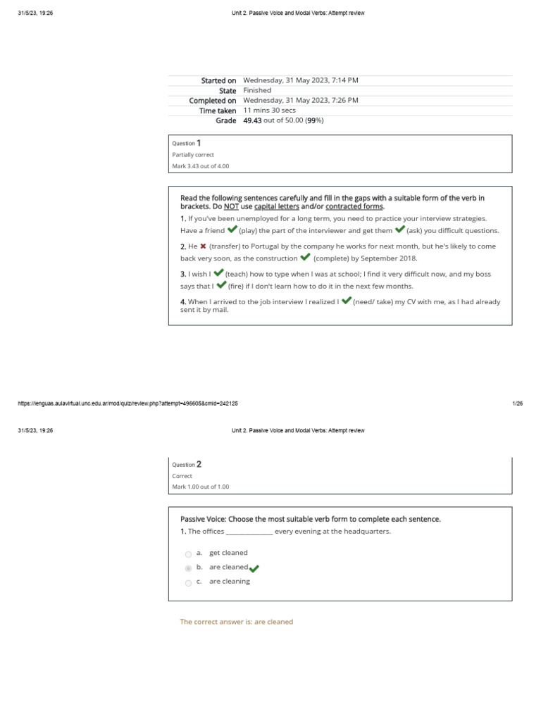 Unit 2. Passive Voice and Modal Verbs - Attempt Review | PDF | Verb | Syntax