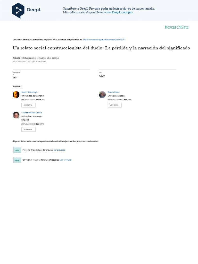 Relato Social y Construccionista Del Duelo | PDF | Dolor | Muerte