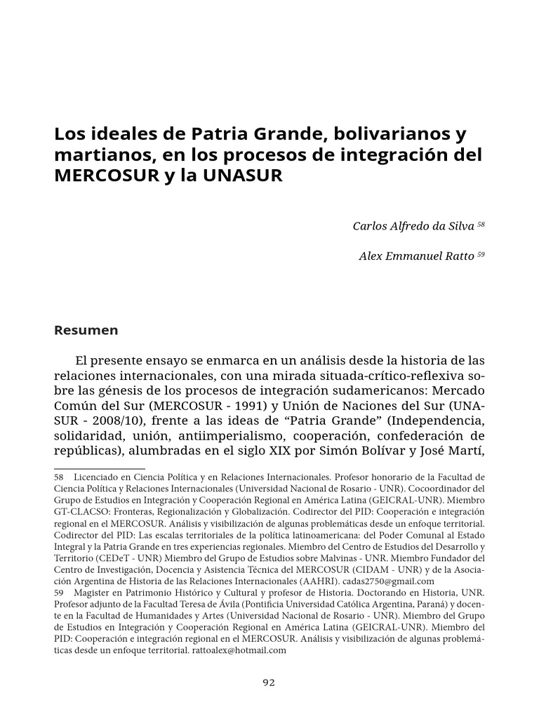 Ideales de Patria Grande en MERCOSUR y UNASUR | PDF | America latina ...