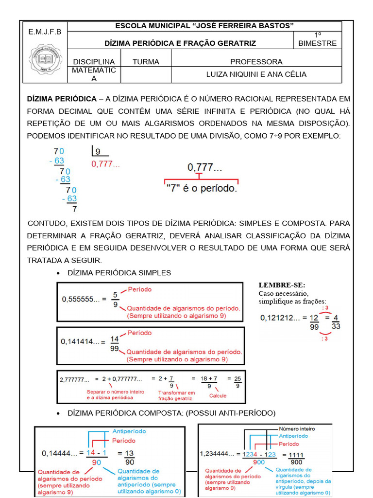 Fração Geratriz e Dízima Periódica | PDF
