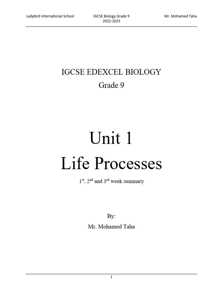 Unit 1 - Life Processes 1st, 2nd and 3rd Week Summary | PDF | Cellular ...