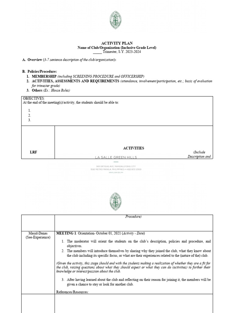 2023 Activity Plan (Sample - Upper Grades) | PDF | Cognitive Science ...